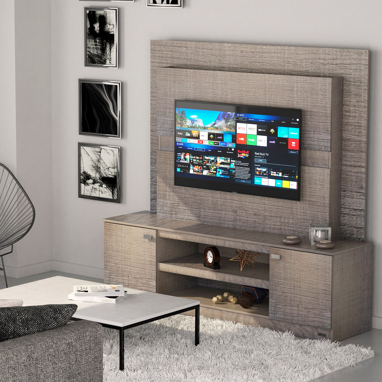 Rack Tv Mosconi Combo Panel 128 Melamina Carvalho Aserrado